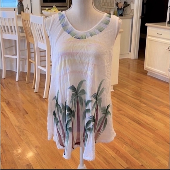 Sakkas | Tops | Sakkas Hand Painted Sleeveless Palm Tree Tunic | Poshmark